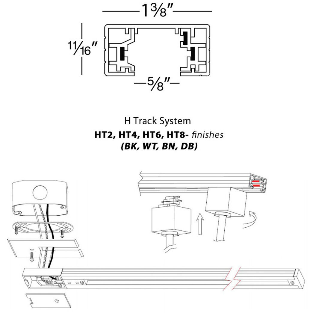 WAC Lighting HT2-BN H Track 1 Light 120 Brushed Nickel Track Component ...