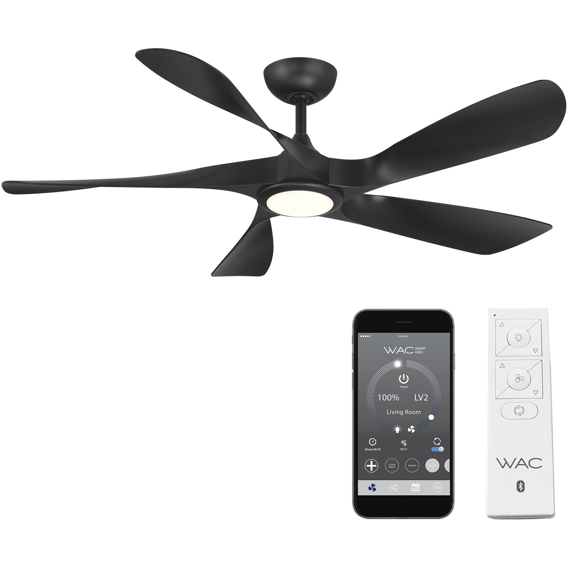 WAC Lighting F-105L-MB Swirl 5 54 inch Matte Black Downrod Ceiling Fan