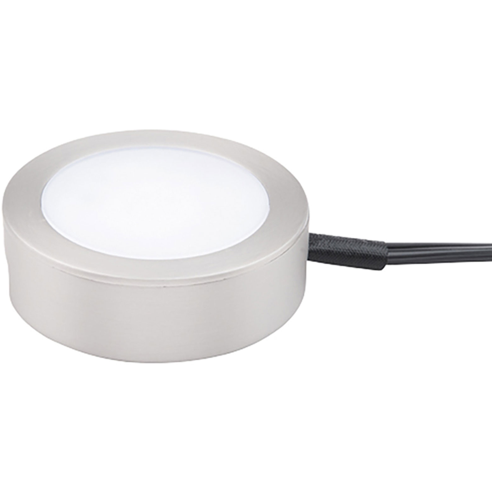Line Voltage Puck Light LED Brushed Nickel Button Light