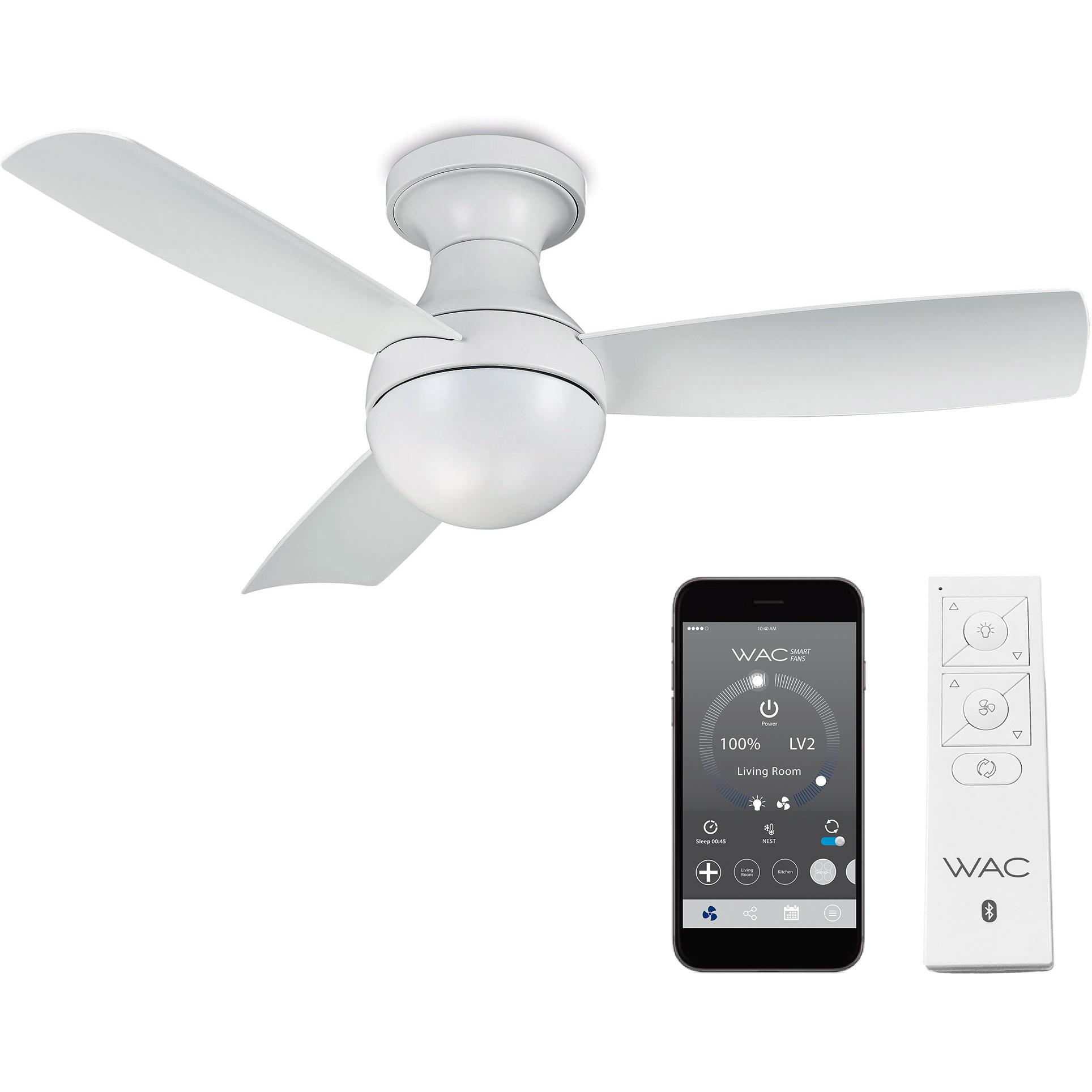 WAC Lighting F-004-MW Orb 44 inch Matte White Flush Mount Ceiling Fans ...
