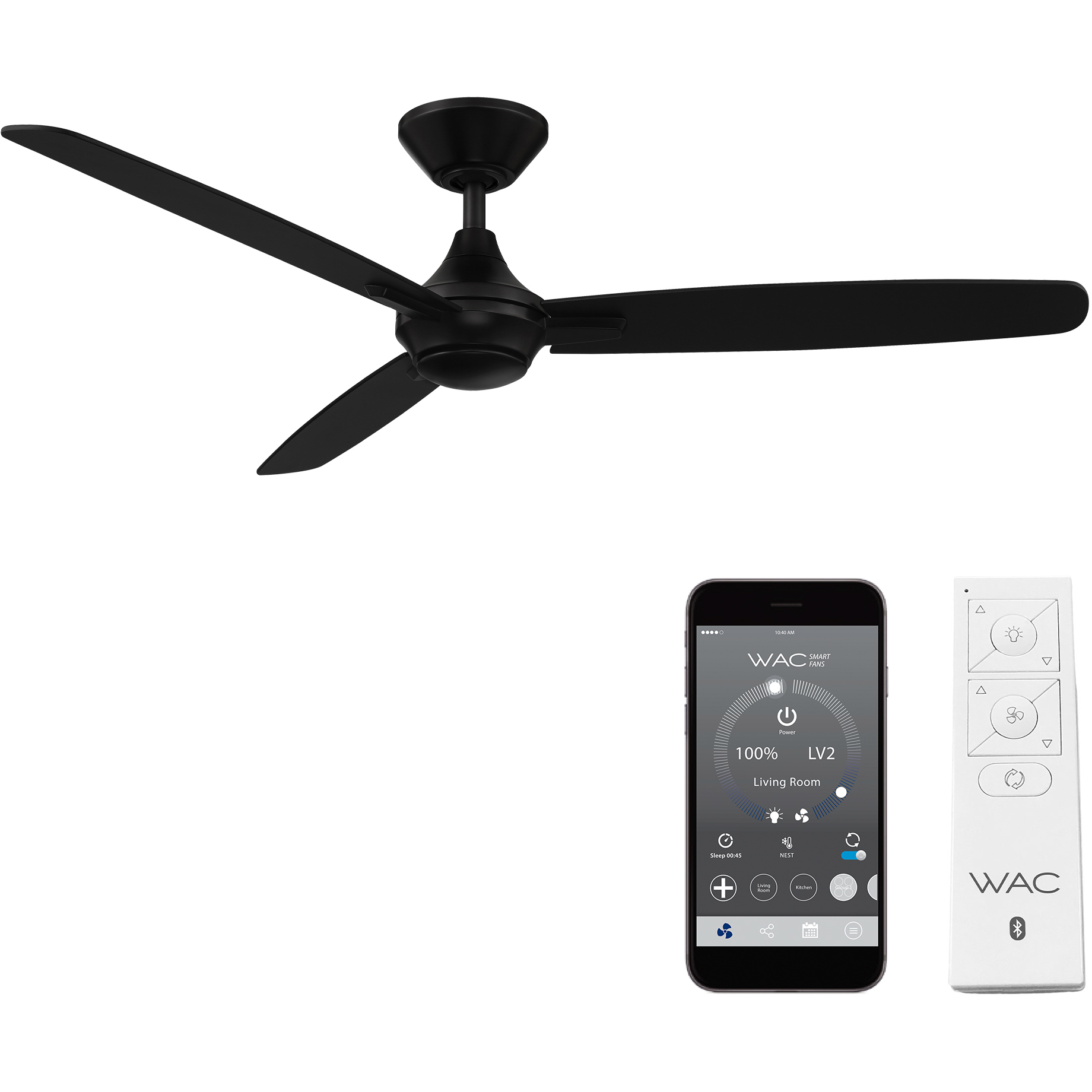 WAC Lighting F-060-MB Blitzen 54 inch Matte Black Downrod Ceiling Fans ...