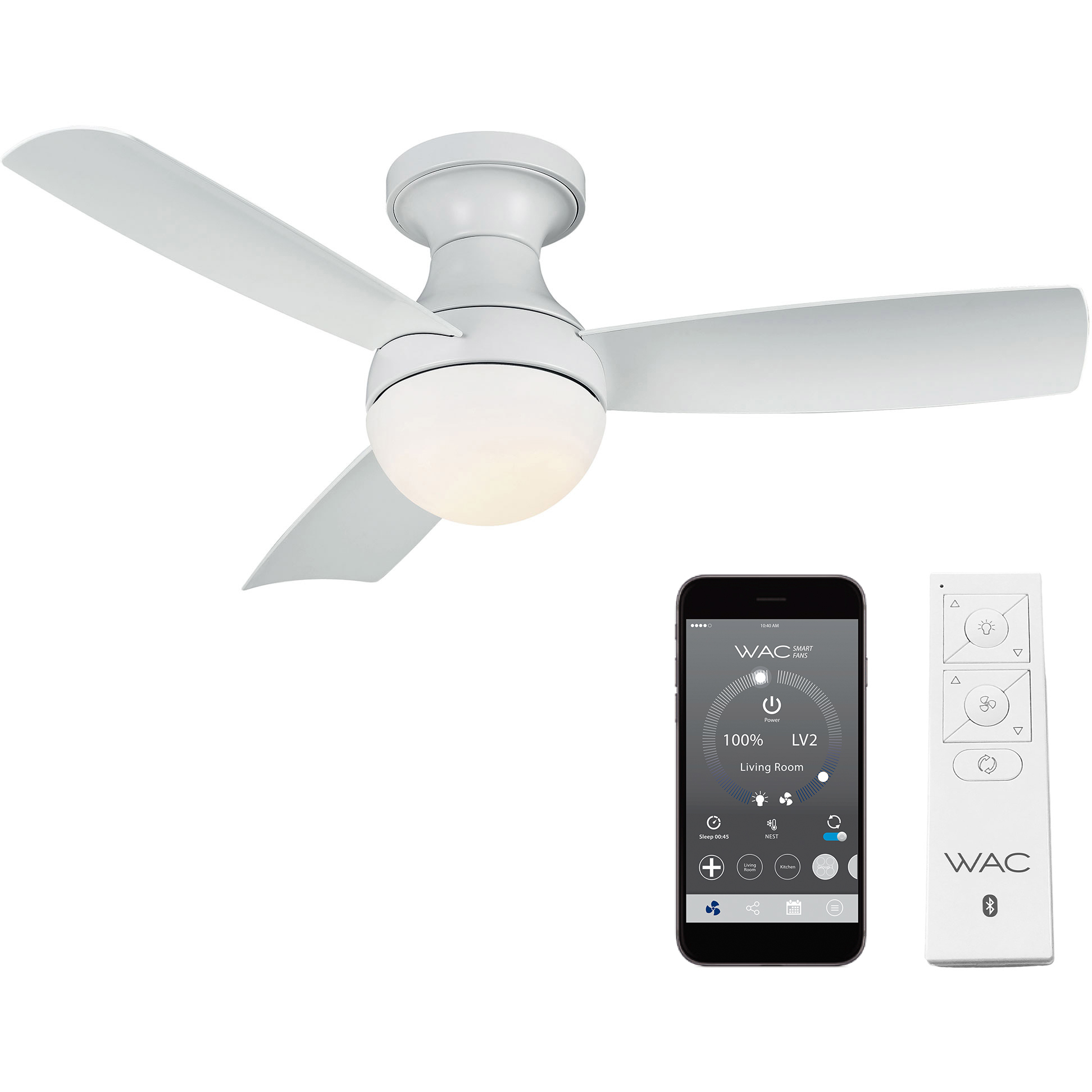 WAC Lighting F-004L-MW Orb 44 inch Matte White Flush Mount Ceiling Fans ...