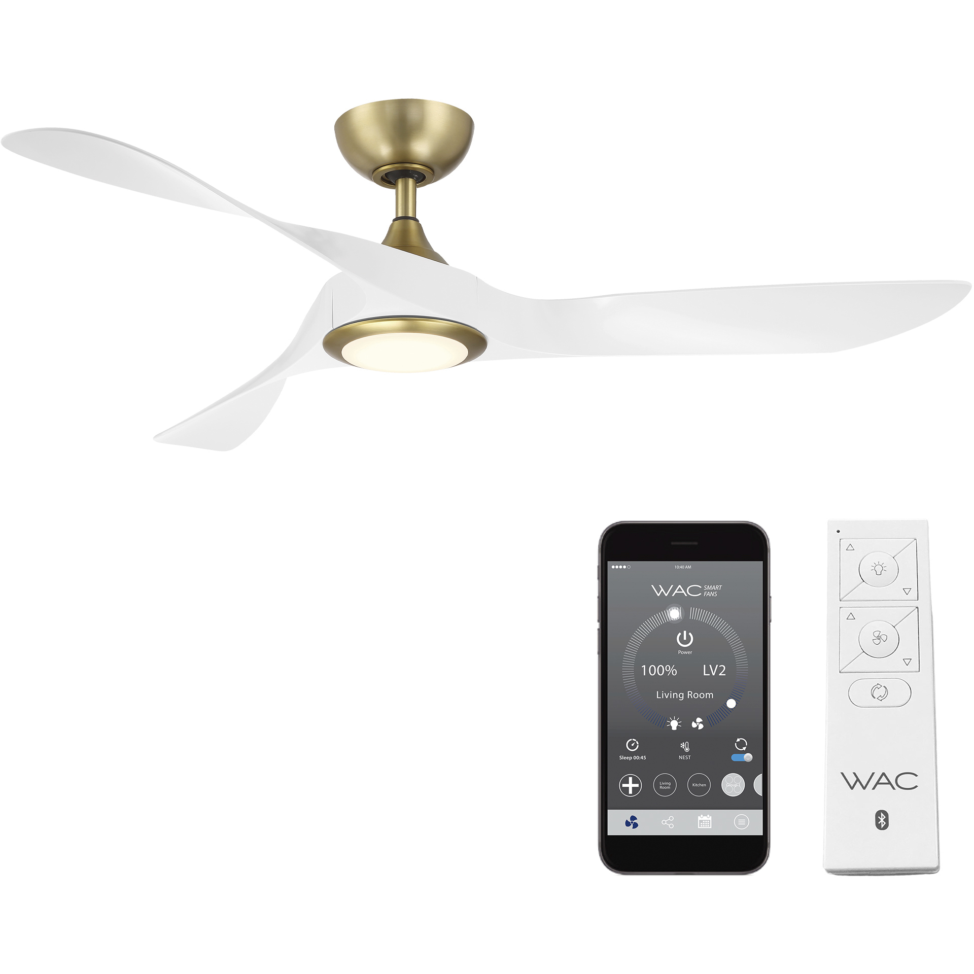WAC Lighting F-074L-SB/MW Swirl 54 inch Soft Brass Matte White with ...