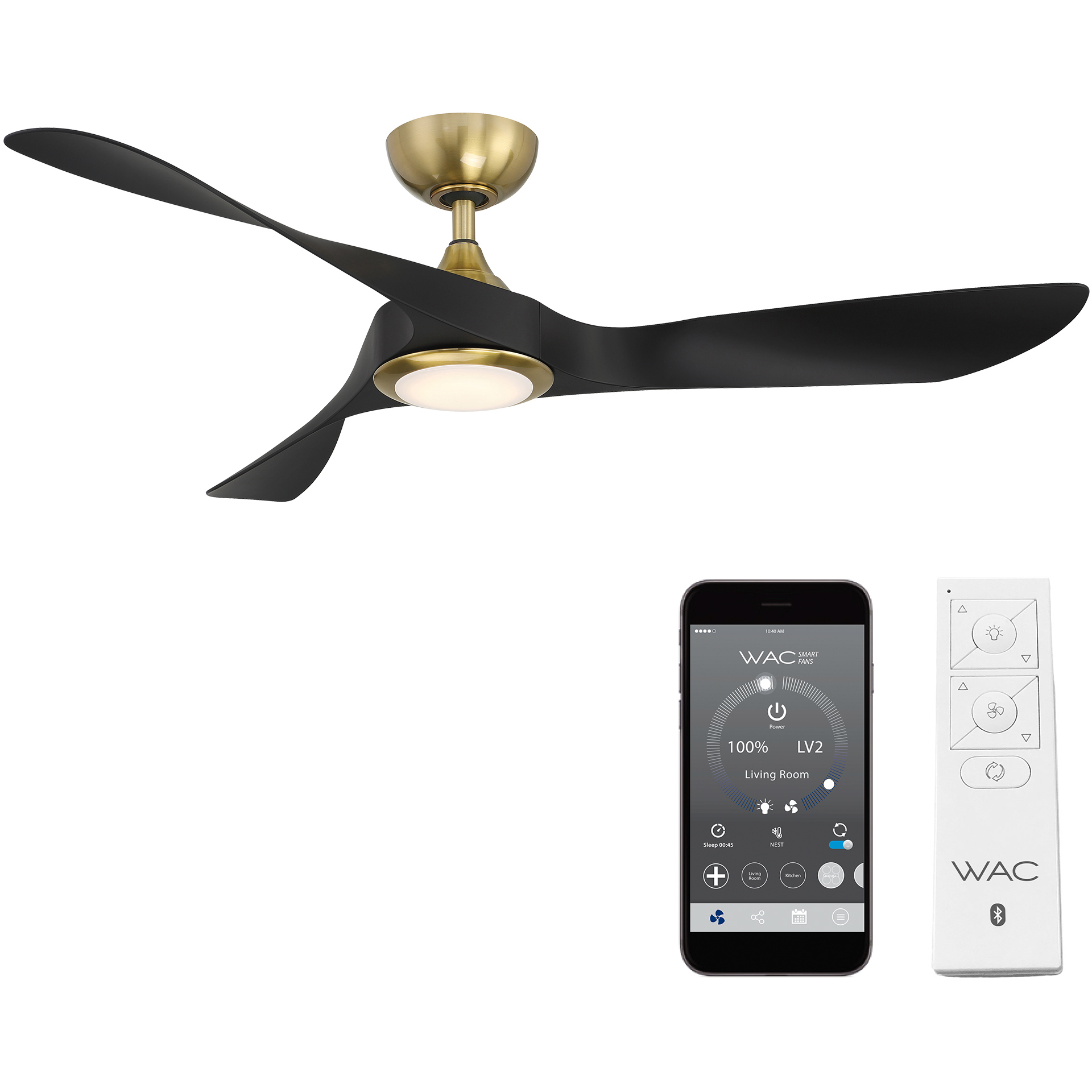 WAC Lighting F-074L-SB/MB Swirl 54 inch Soft Brass Matte Black with ...