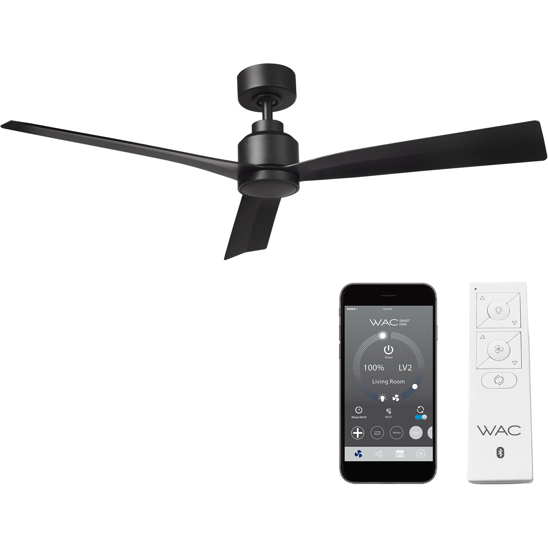 WAC Lighting F-003-MB Clean 52 inch Matte Black Downrod Ceiling Fans ...